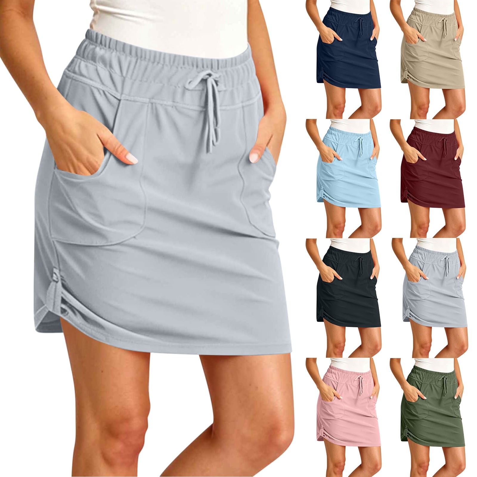Ashirexll Mini Skirts for Women Solid Color High Waisted Elastic ...