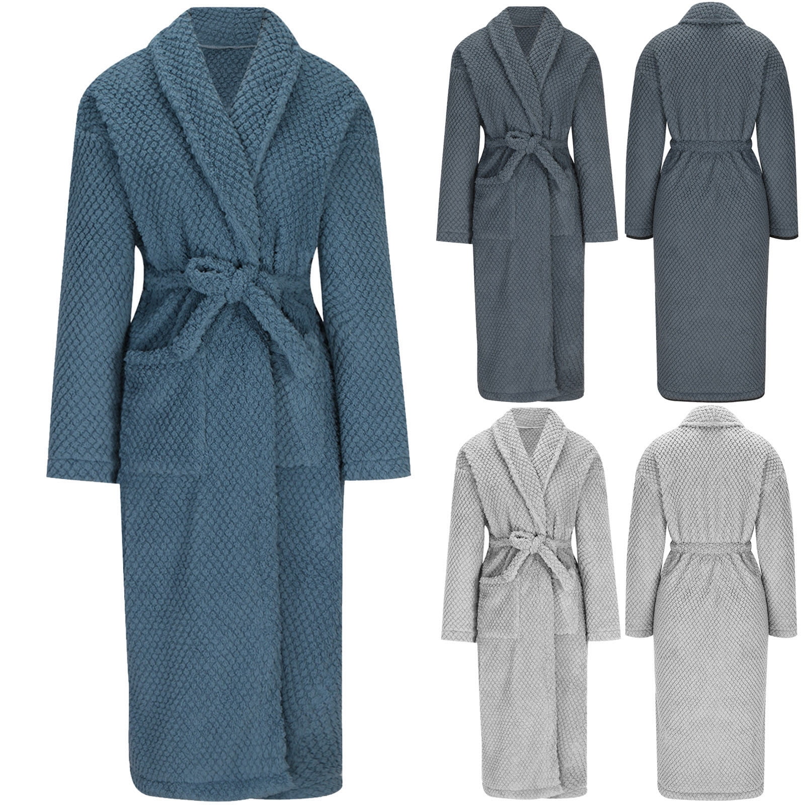 Ashirexll Pajamas for Men, Mens Robe, Warm Soft Plush Solid Color Long ...