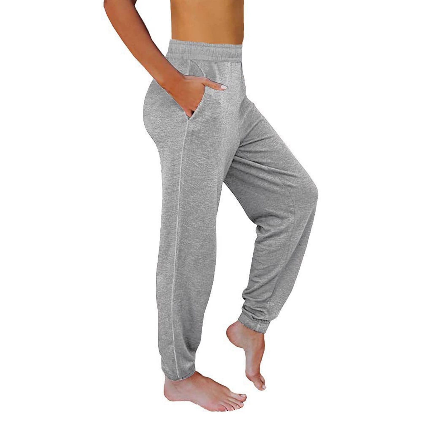 Ashirexll Pants for Women Casual Elastic Waist Solid Color Slim-Leg ...