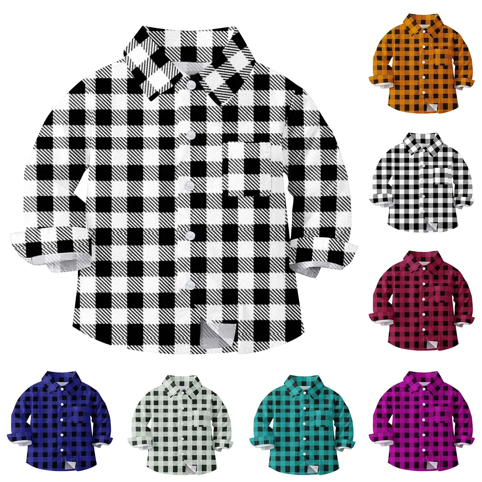 Ashirexll Plaid Button Up Shirts for Kids 6M-8 Years Chest Pocket ...