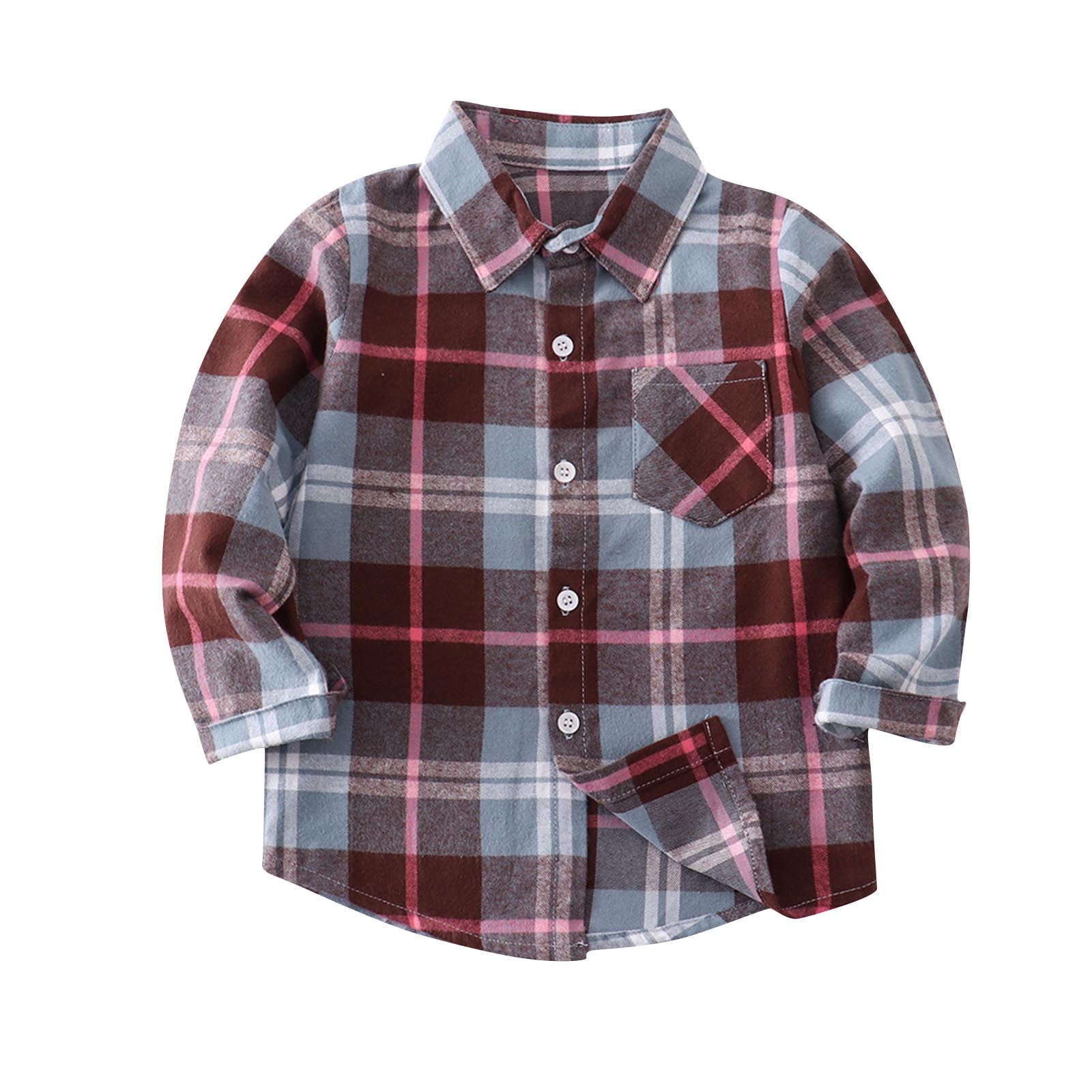 Ashirexll Plaid Button Up Shirts for Kids Long Sleeve Turndown Collar ...