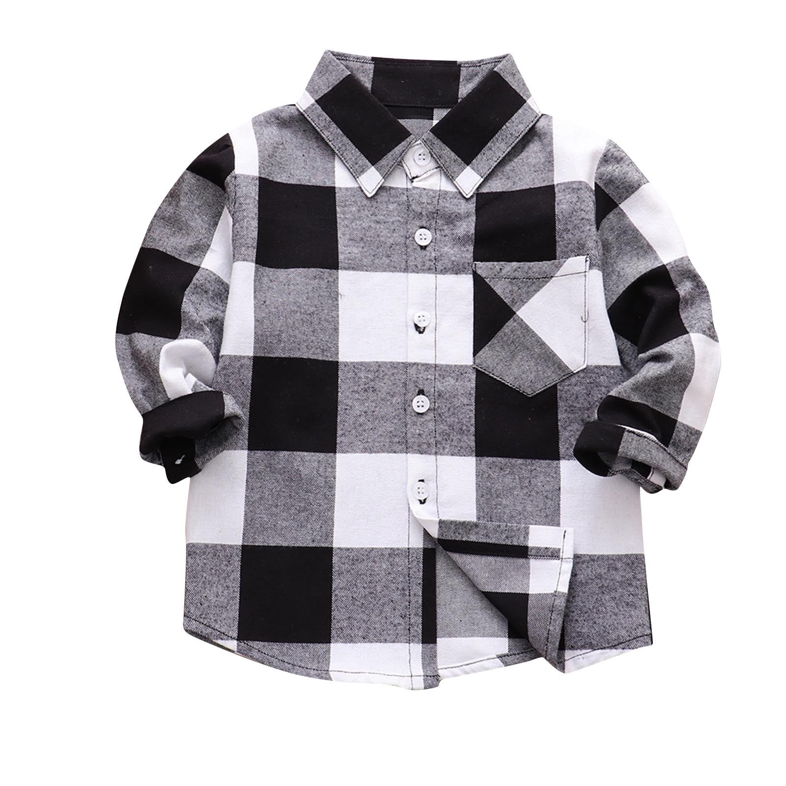 Ashirexll Plaid Button Up Shirts for Kids Long Sleeve Turndown Collar ...
