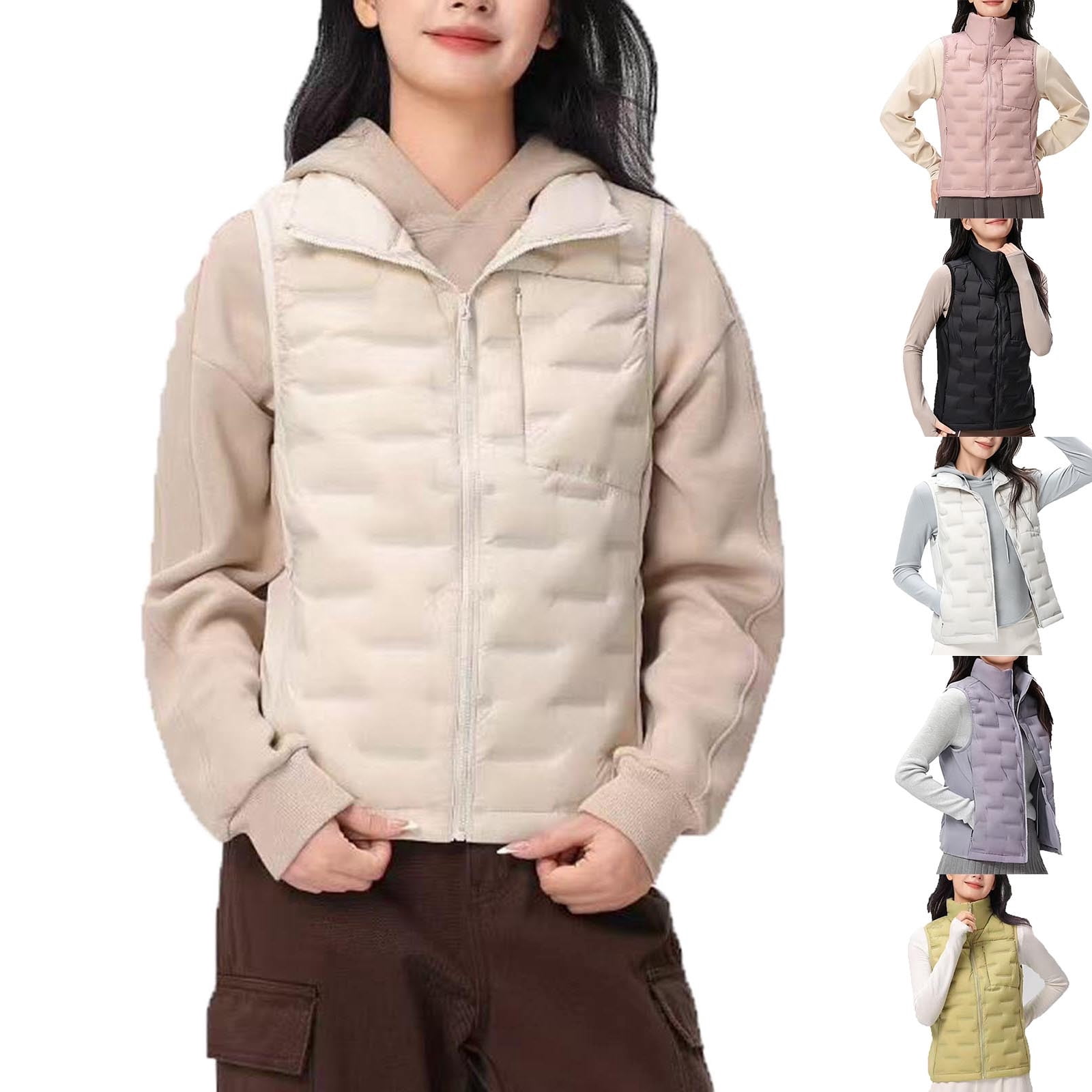 Ashirexll Puffer Vest Women, Womens Winter Coats, Short Stand Collar ...