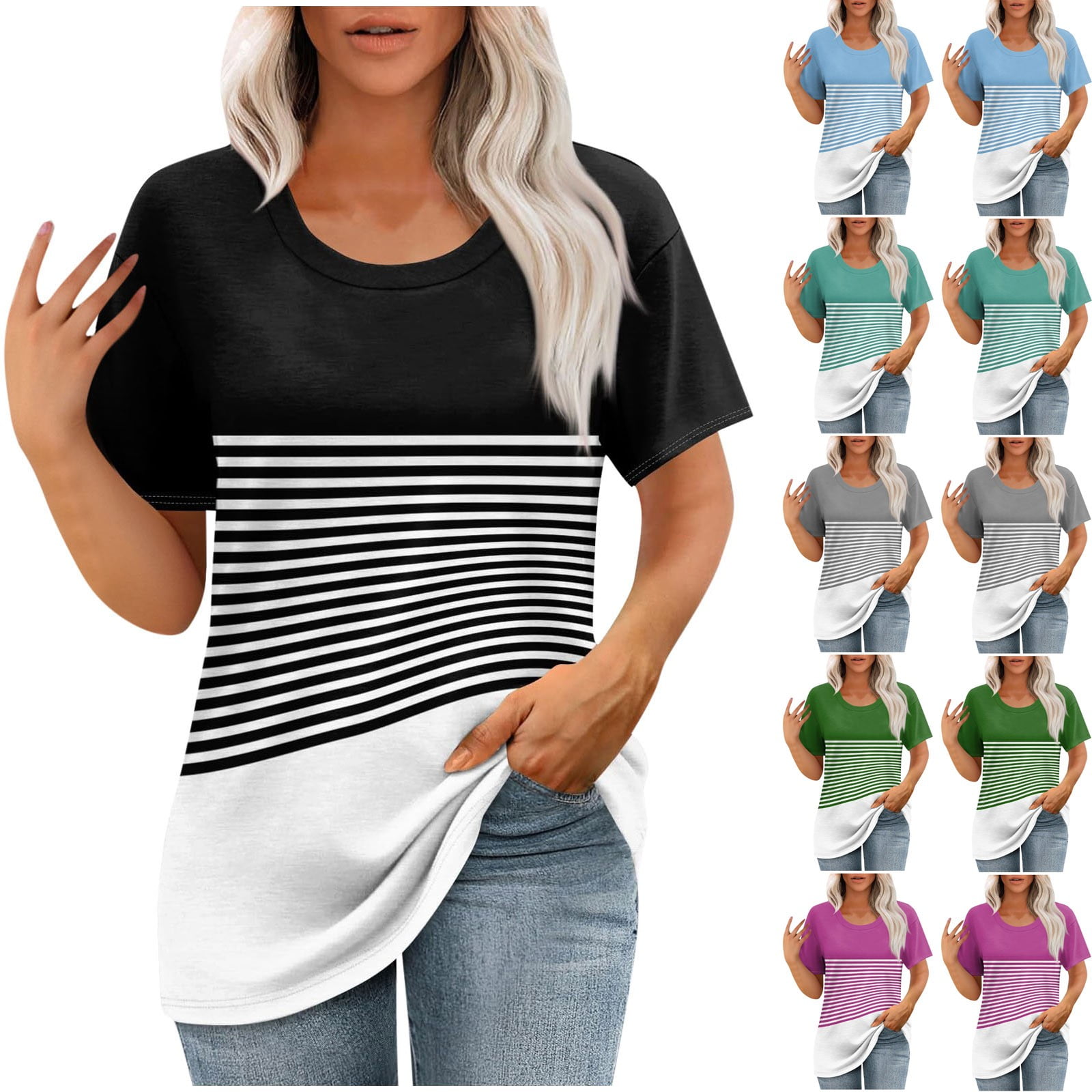 Ashirexll Shirts for Women Short Sleeve Tops Women's Fashion Printed ...