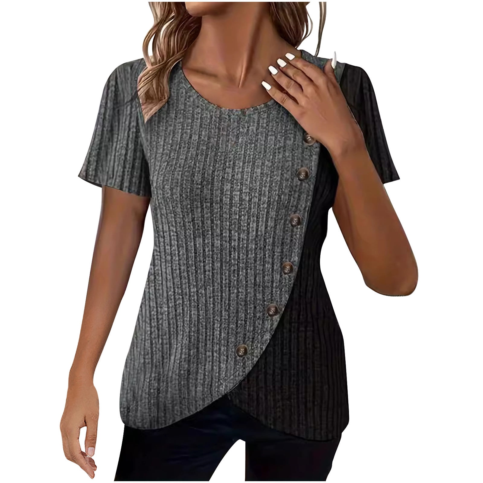 Ashirexll Shirts for Women Short Sleeve Tops Women's Short Sleeve Round ...