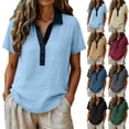 Ashirexll Short Sleeve Shirts for Women Casual Linen Blouse Denim ...