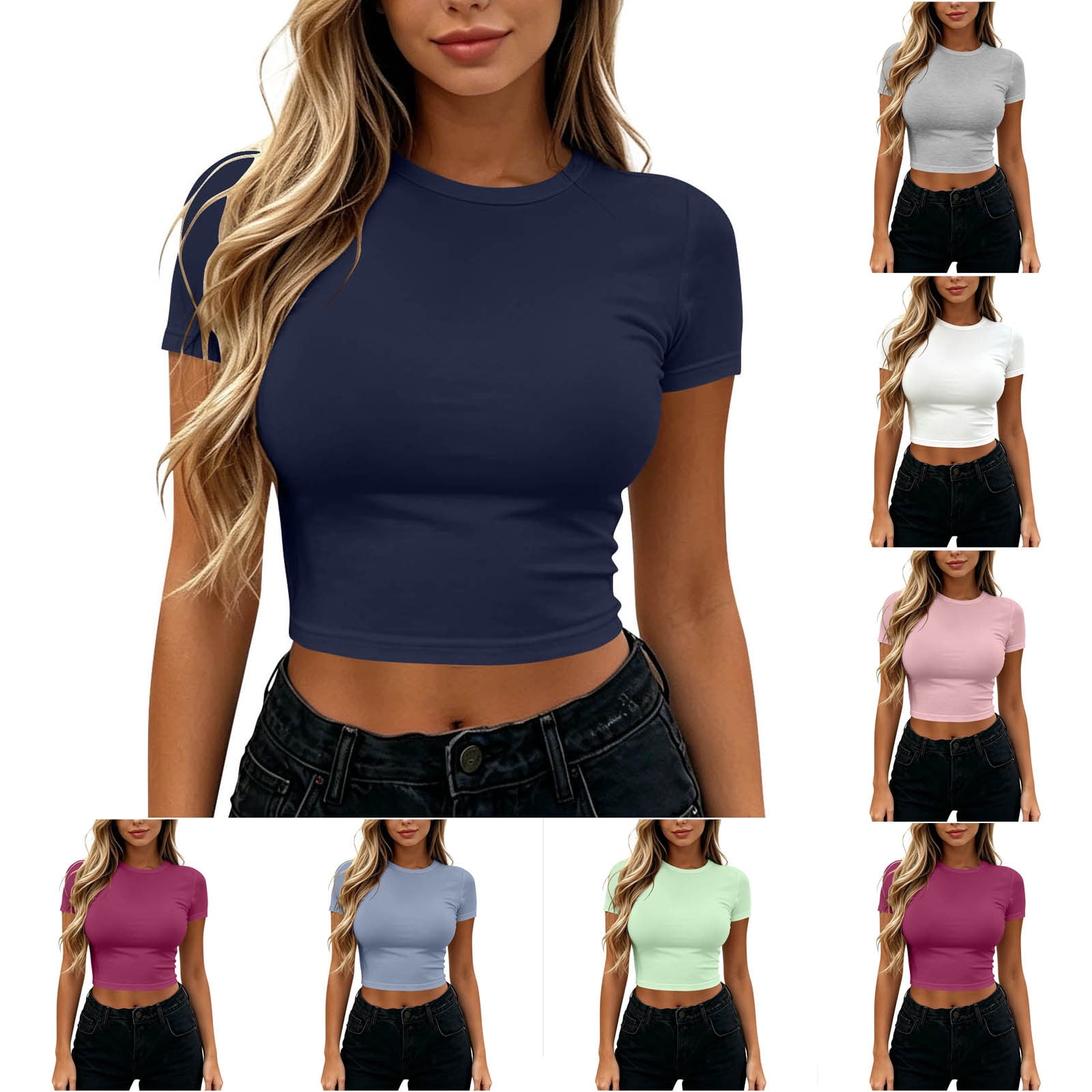 Ashirexll Short Sleeve Shirts for Women Fashion Casual Solid Color ...