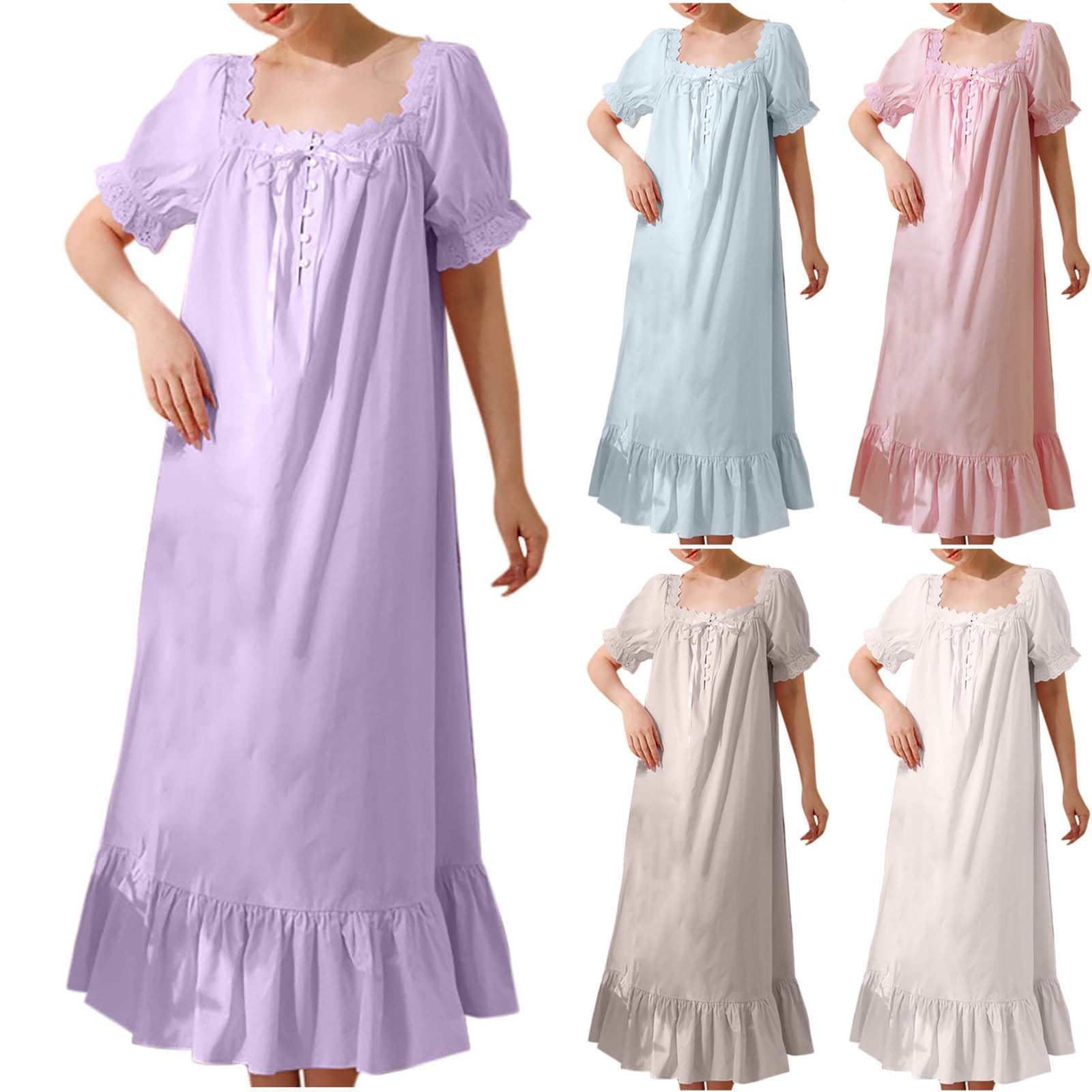 Ashirexll Sleep Shirts for Women, Nightgowns for Women, Round Neck Bow ...