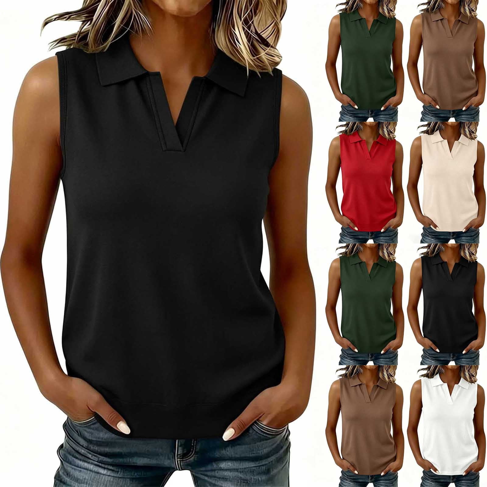 Ashirexll Sleeveless Tops for Women Casual Sleeveless Shirt Collar ...