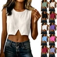 Ashirexll Sleeveless Tops for Women Color Buttoned Linen Sleeveless Top ...