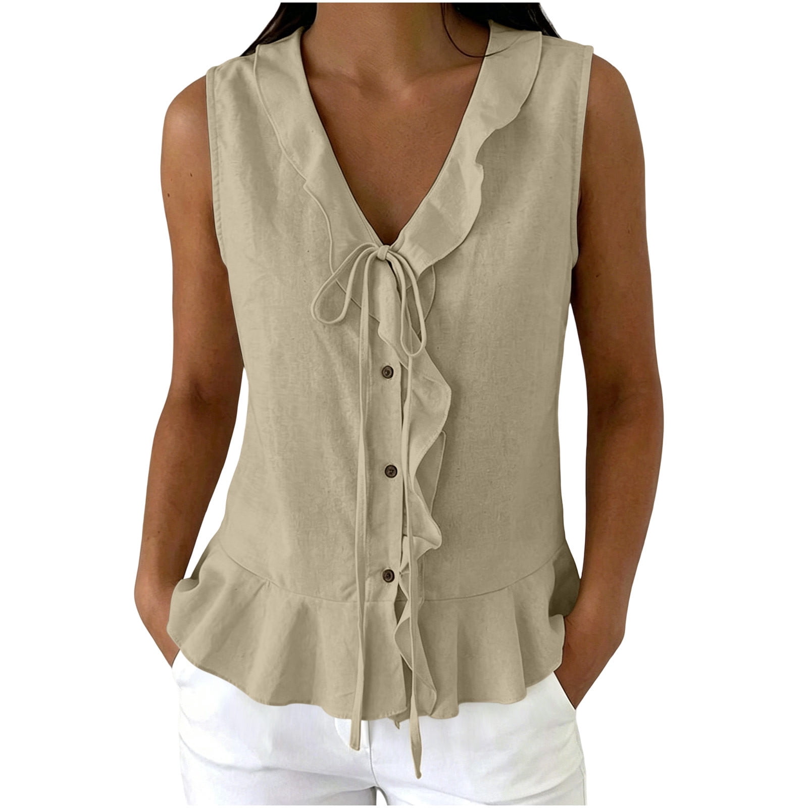 Ashirexll Sleeveless Tops for Women Summer Fashion Sleeveless Lace ...