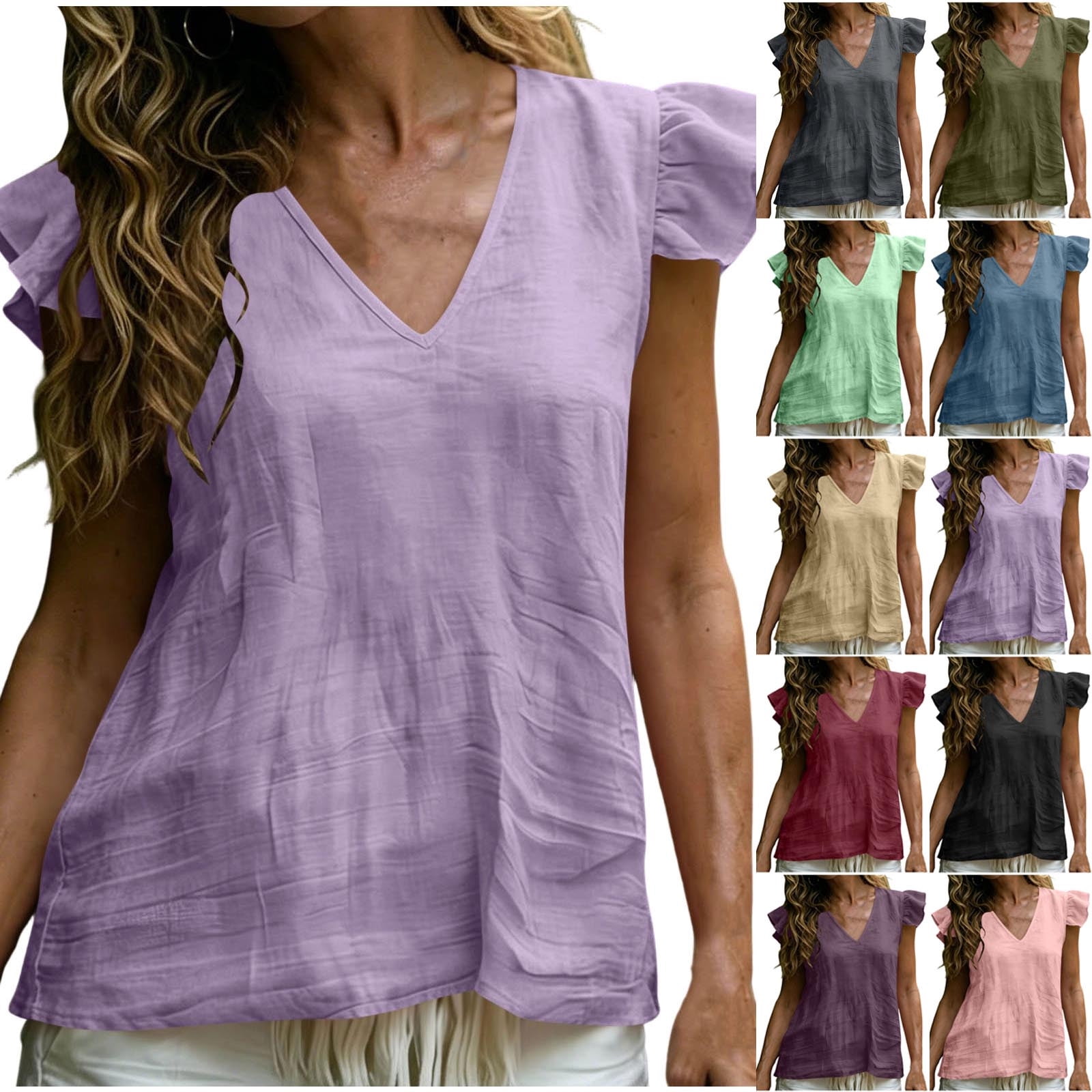 Ashirexll Summer Tops for Women Fashion Casual Comfortable Solid Ruffle ...