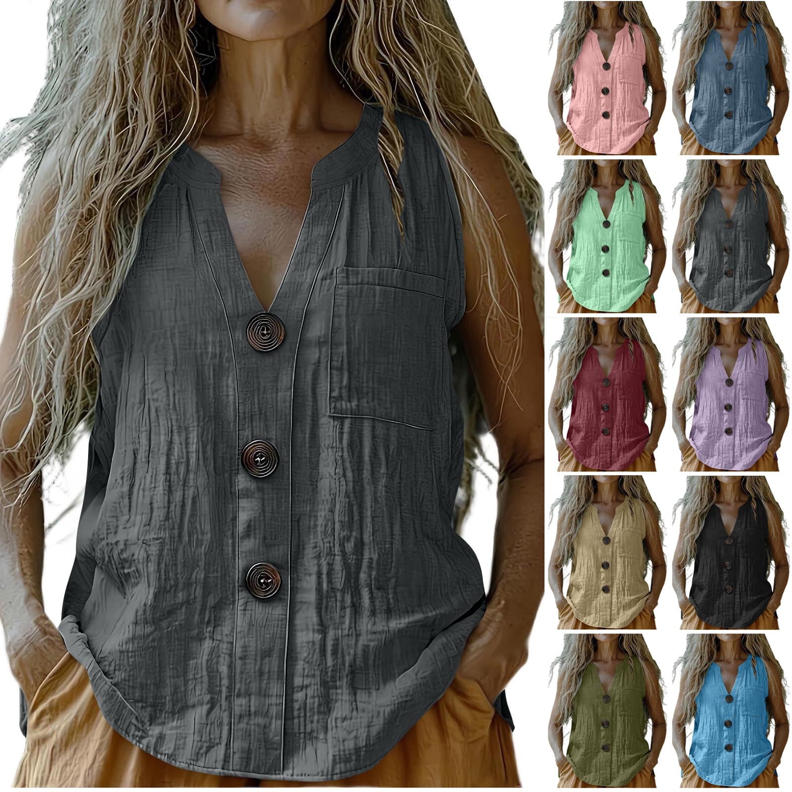 Ashirexll Summer Tops for Women Fashion Casual Comfortable Solid ...