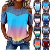 Ashirexll Summer Tops for Women Fashion Casual Round Neck Solid Color ...