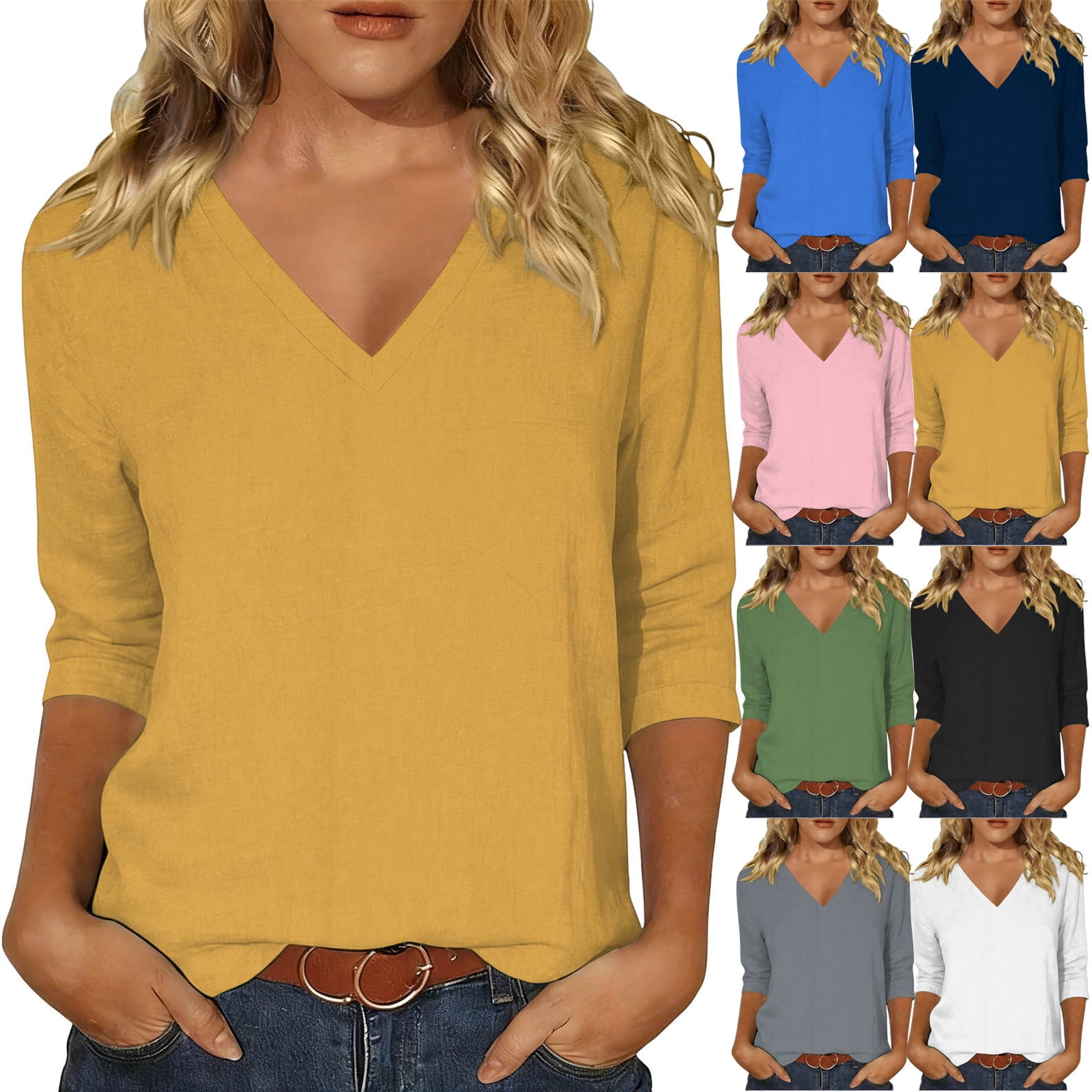 Ashirexll Summer Tops for Women Fashion Shirt V-Neck Regular Solid ...