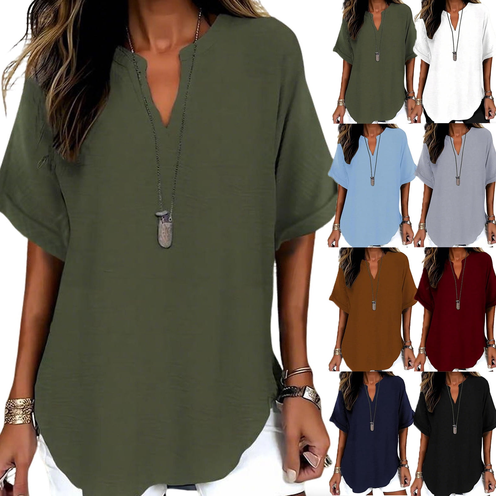 Ashirexll Summer Tops for Women Fashion Summer Short Sleeve V-Neck Top ...