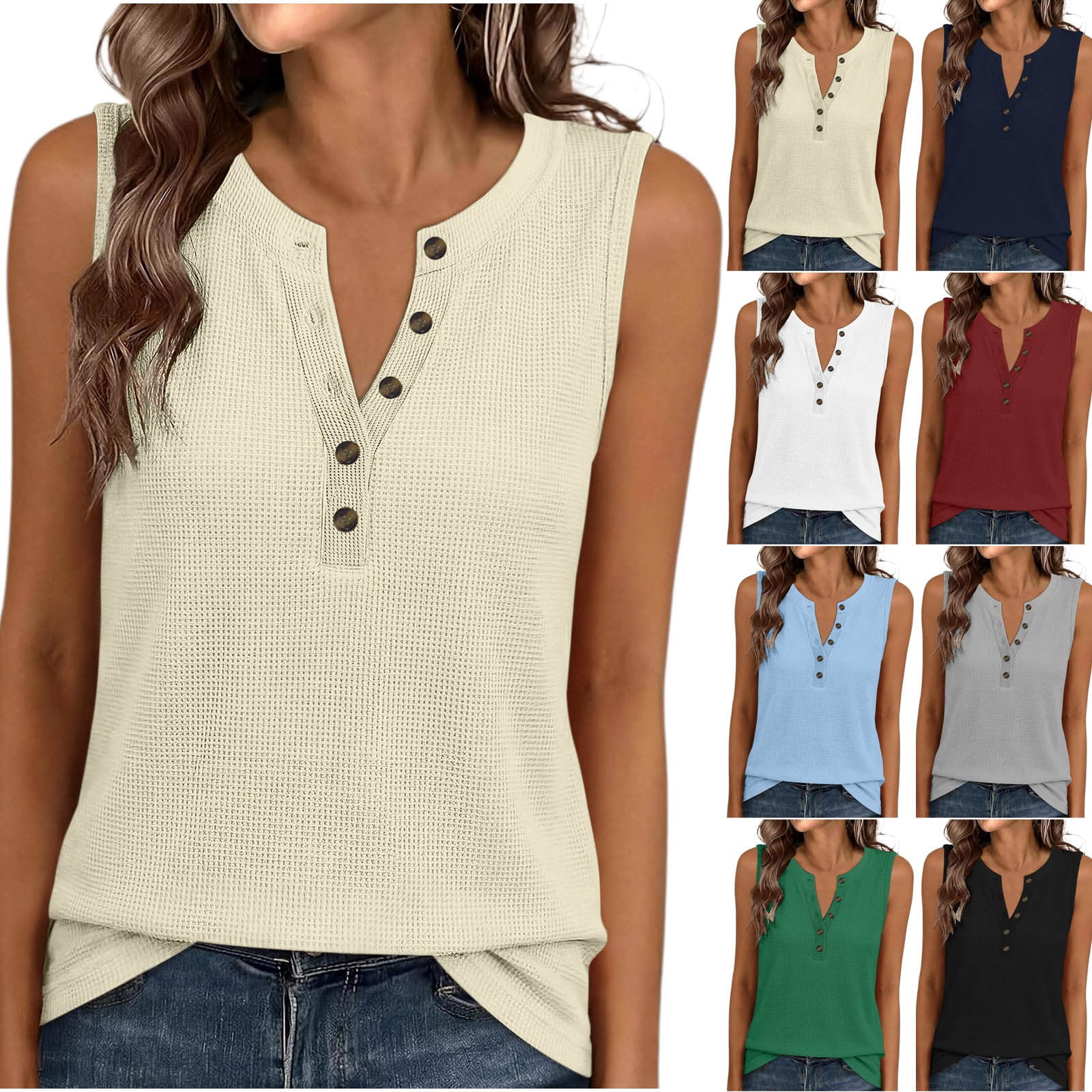Ashirexll Summer Tops for Women Summer Fashion Solid Color Round Neck ...