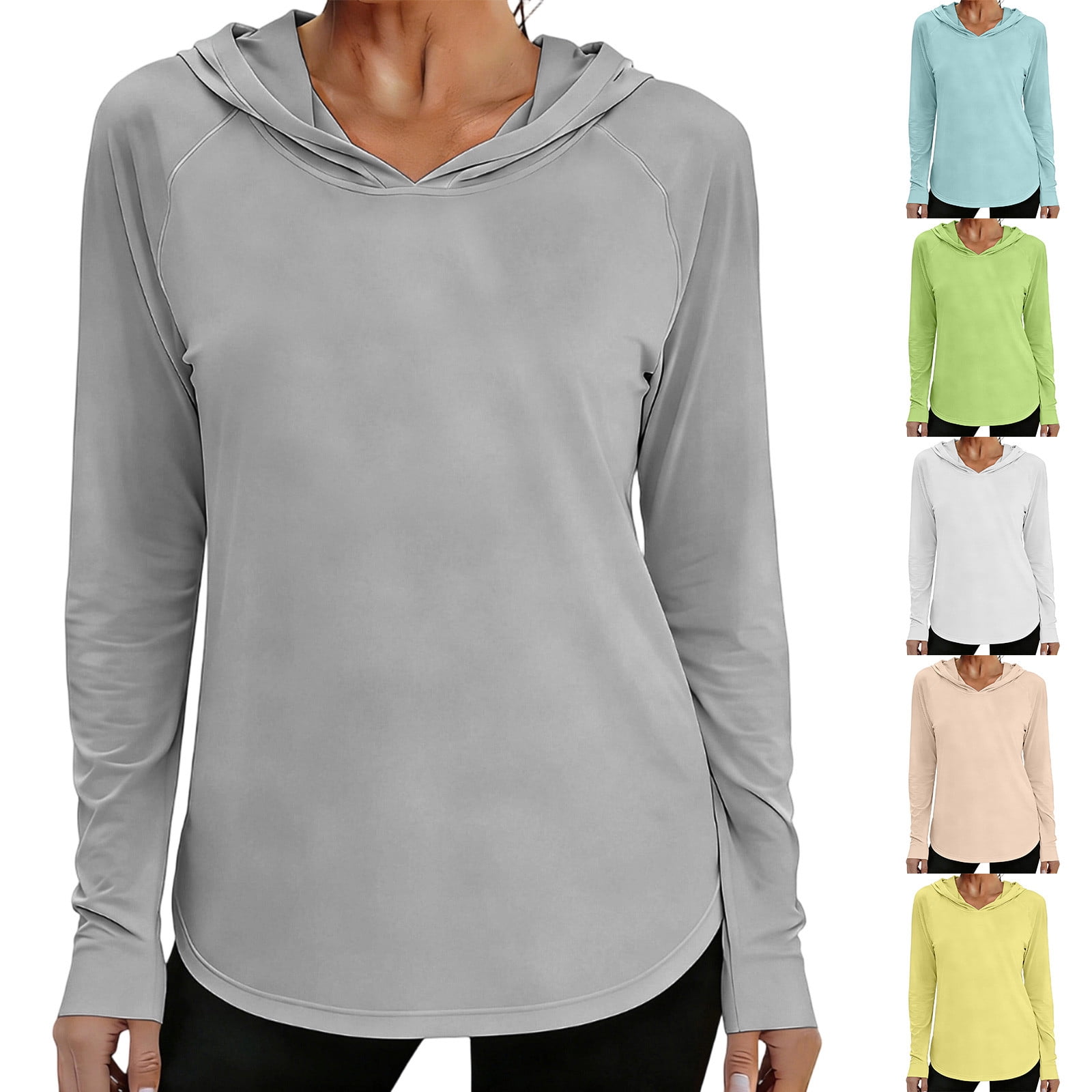 Ashirexll Summer Tops for Women V-Neck Solid Color Protection Hooded ...
