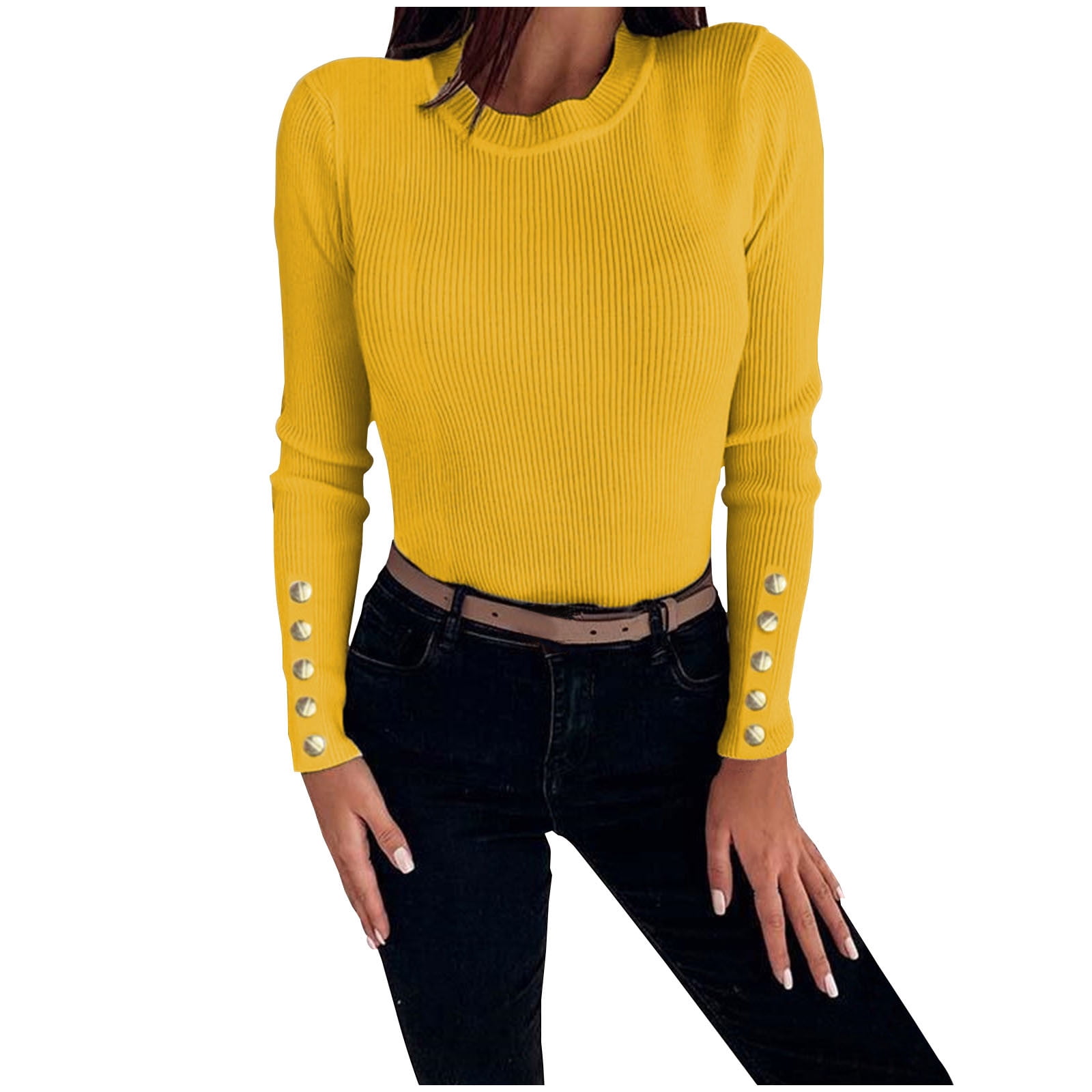 Ashirexll Sweaters for Women Casual Fittness Slim Comfortable Solid ...