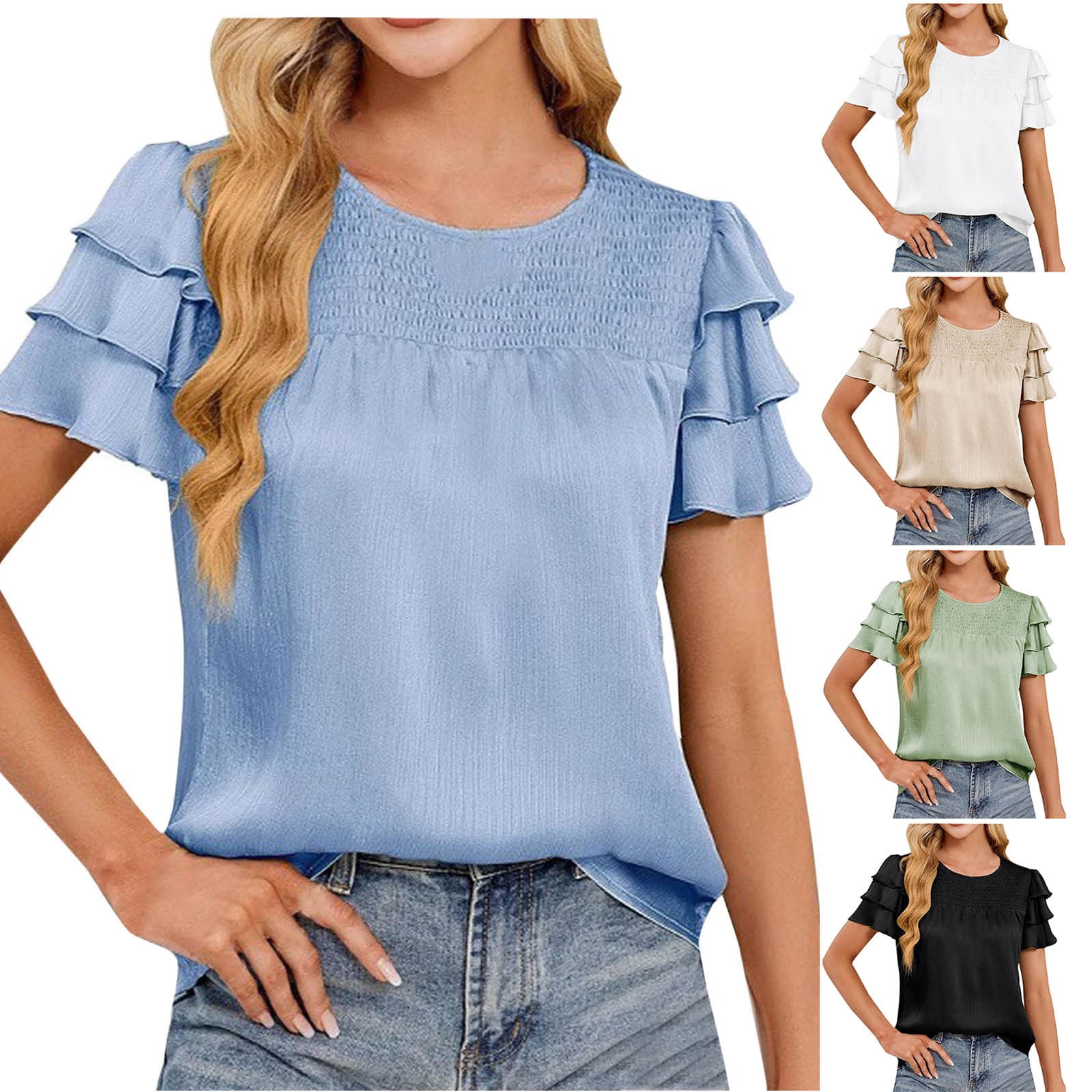 Ashirexll T Shirts for Women Summer Tops Women's Fashion Summer Solid ...