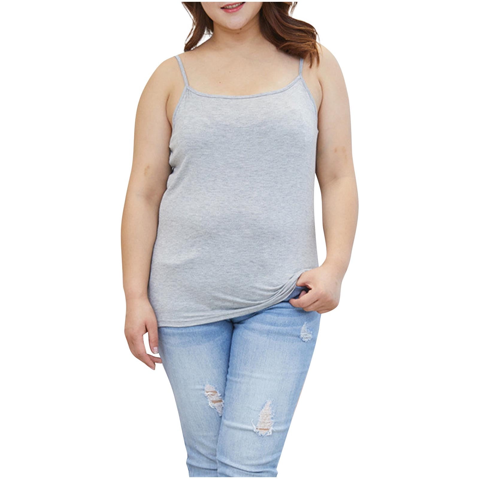 Ashirexll Tank Tops for Women 2025 Solid Color Plus Size Camisole Thin ...