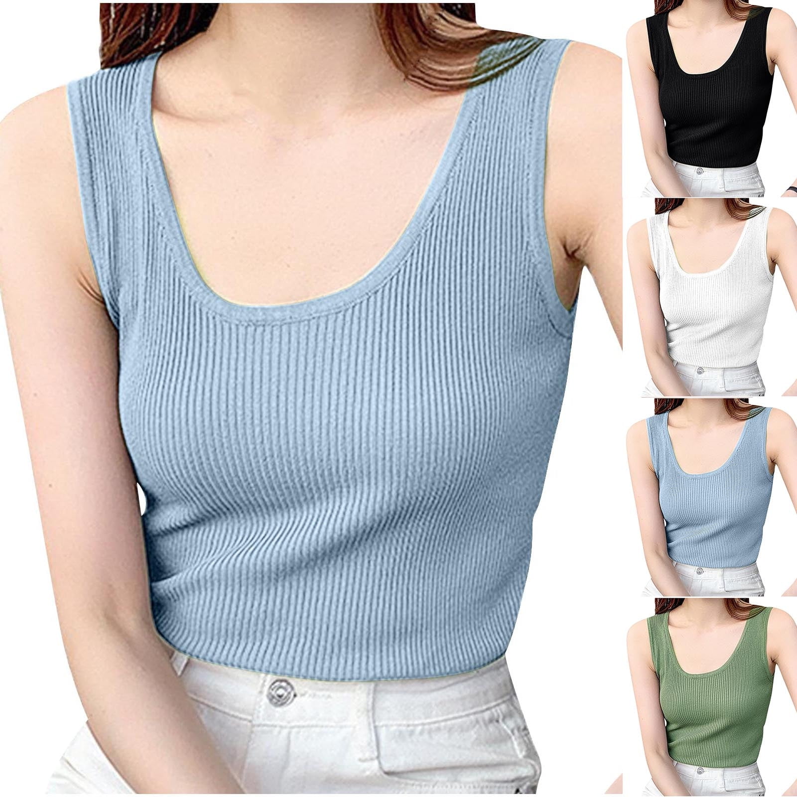 Ashirexll Tank Tops for Women Ice Silk Thread Sleeveless Base Layer ...