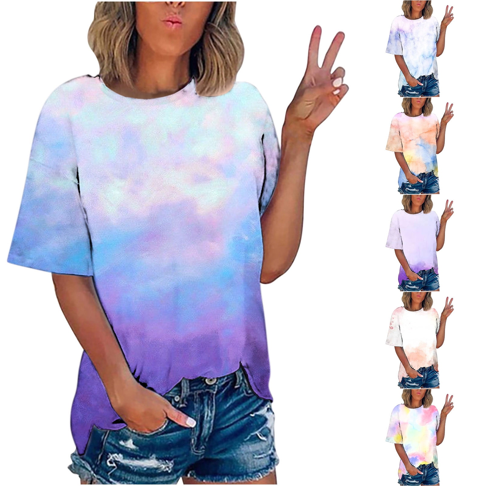 Ashirexll Tops Women Trendy Fashion Printed T-Shirt Short Sleeve Blouse ...