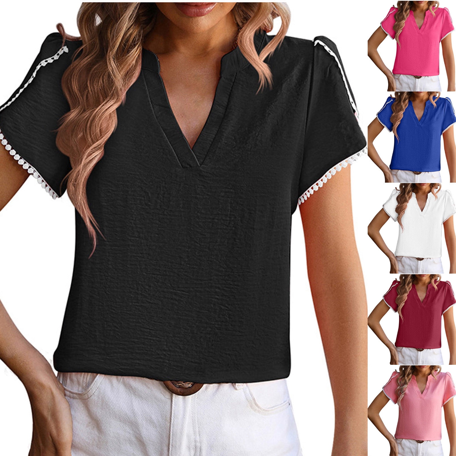 Ashirexll Tops Women Trendy Fashion Short Sleeve Breathable Round Neck ...