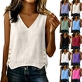 Ashirexll Tops for Women Trendy Color Buttoned Linen Sleeveless Top ...