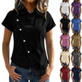 Ashirexll Tops for Women Trendy Color Irregular Hem Button Shirt for ...