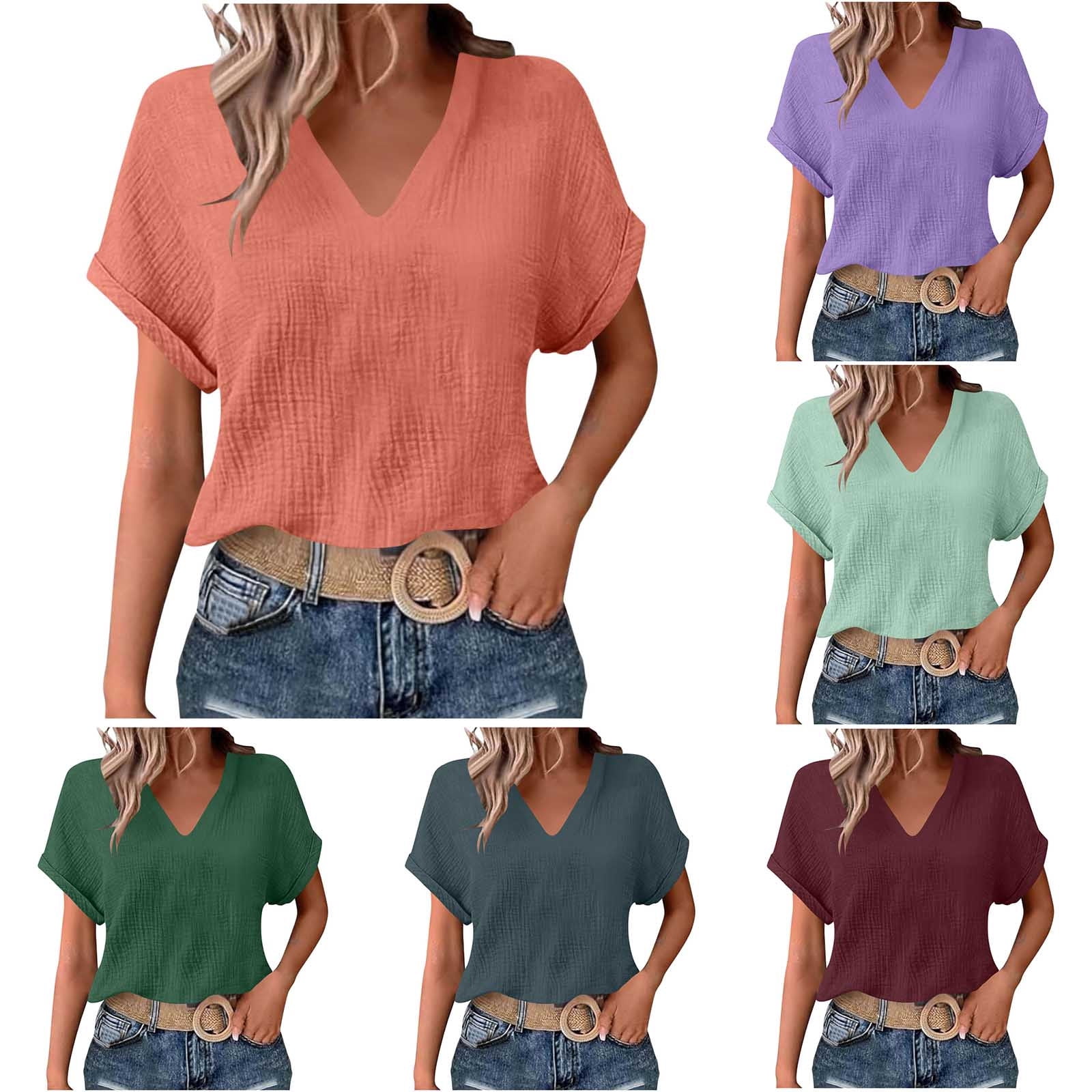 Ashirexll Tops for Women Trendy Fashion Loose and Comfortable Short ...