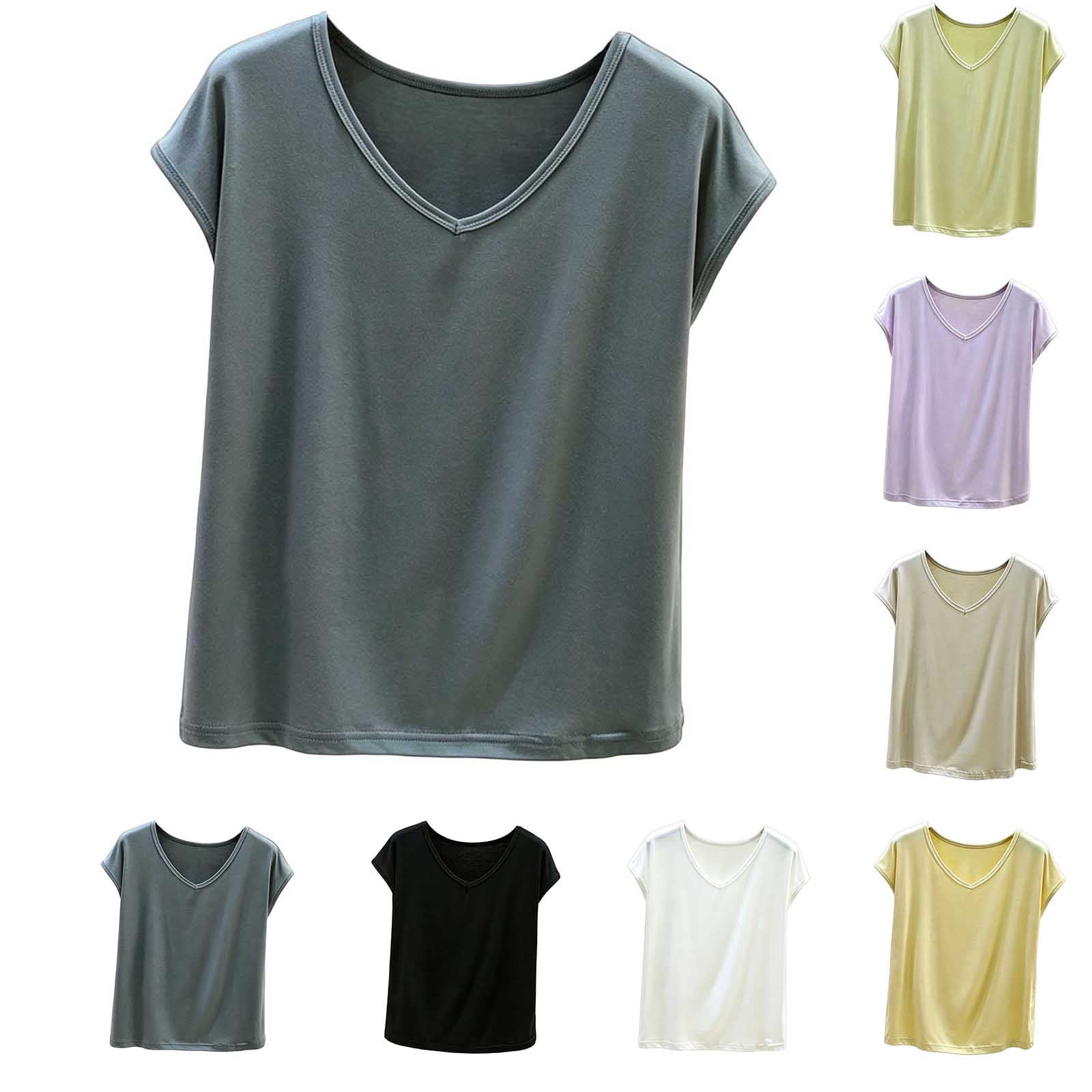 Ashirexll Tops for Women Trendy Fashion Summer Short Sleeve V-Neck ...