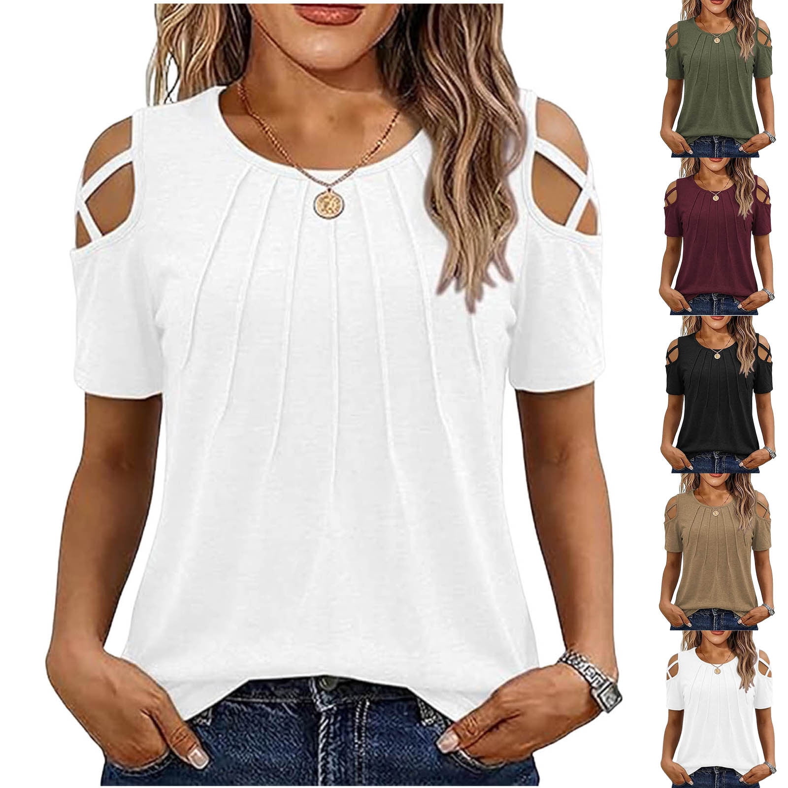 Ashirexll Tops for Women Trendy Solid Color Spring and Summer Chest ...