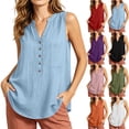 Ashirexll Tops for Women Trendy Summer Solid Color Button Linen Short ...