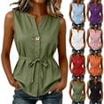 Ashirexll Tops for Women Trendy Summer Solid Color Sleeveless Button Up ...
