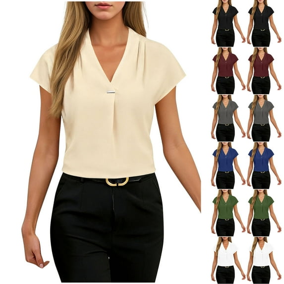 Ashirexll Tops for Women Trendy, V-Neck Button Front Blouse in ...