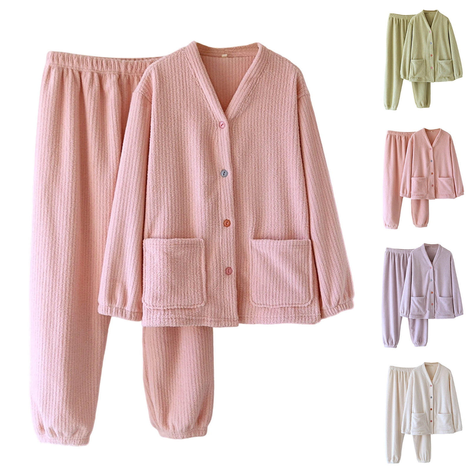 Ashirexll Two Piece Sets for Women, Fuzzy Pajamas for Women, Solid ...