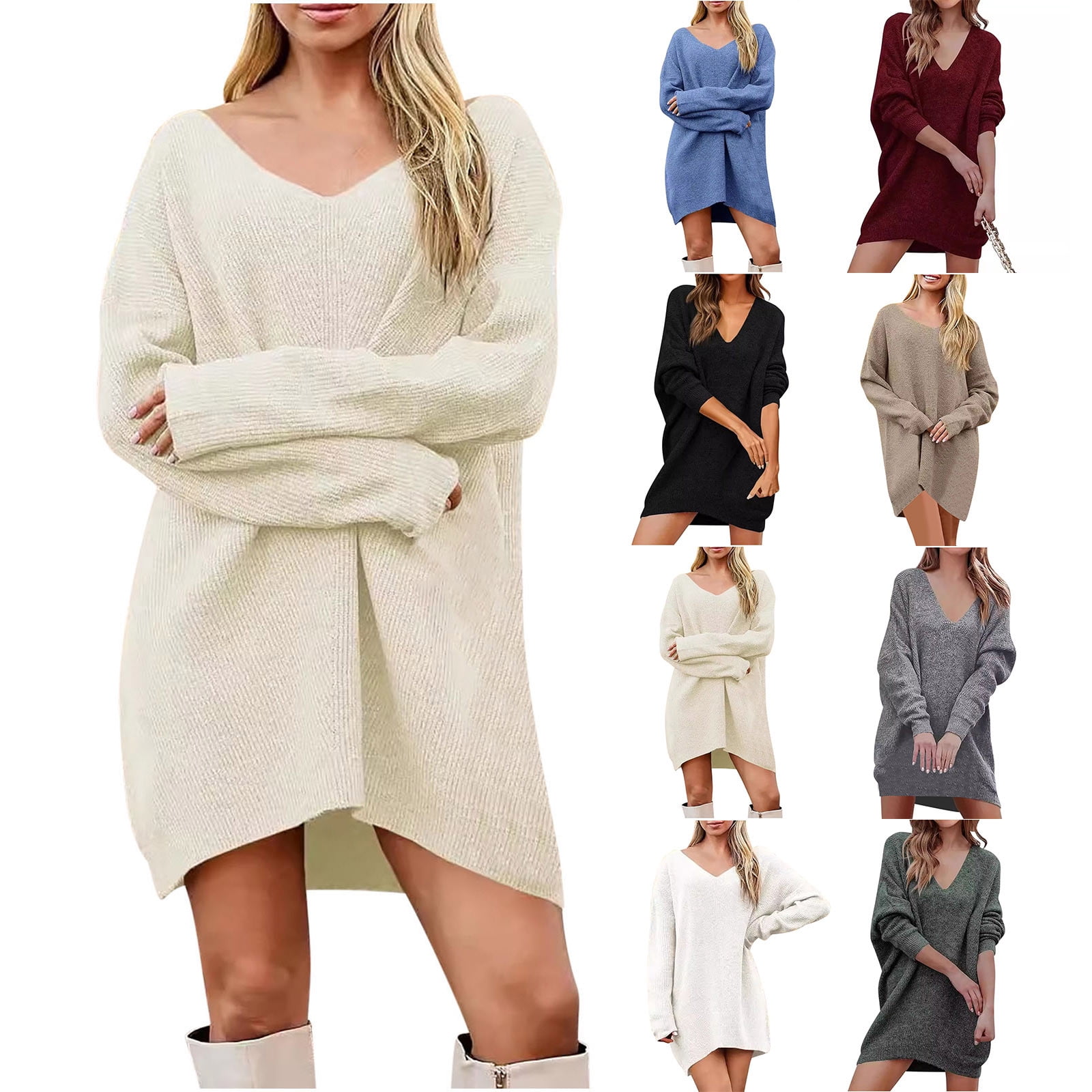 Ashirexll Winter Sweaters Pullover Sweaters for Women Loose V-Neck Mid ...