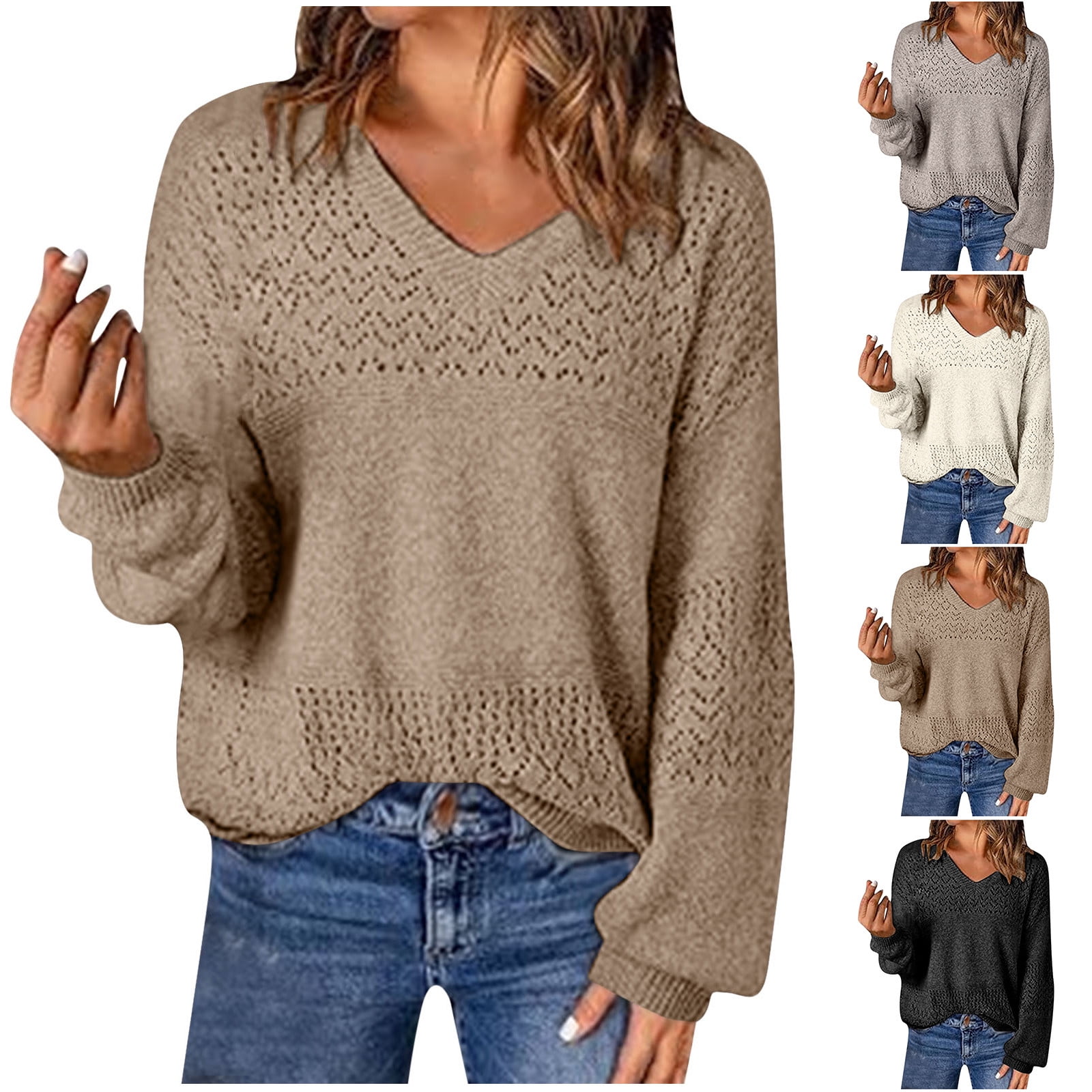 Ashirexll Winter Sweaters Pullover Sweaters for Women Solid Color ...