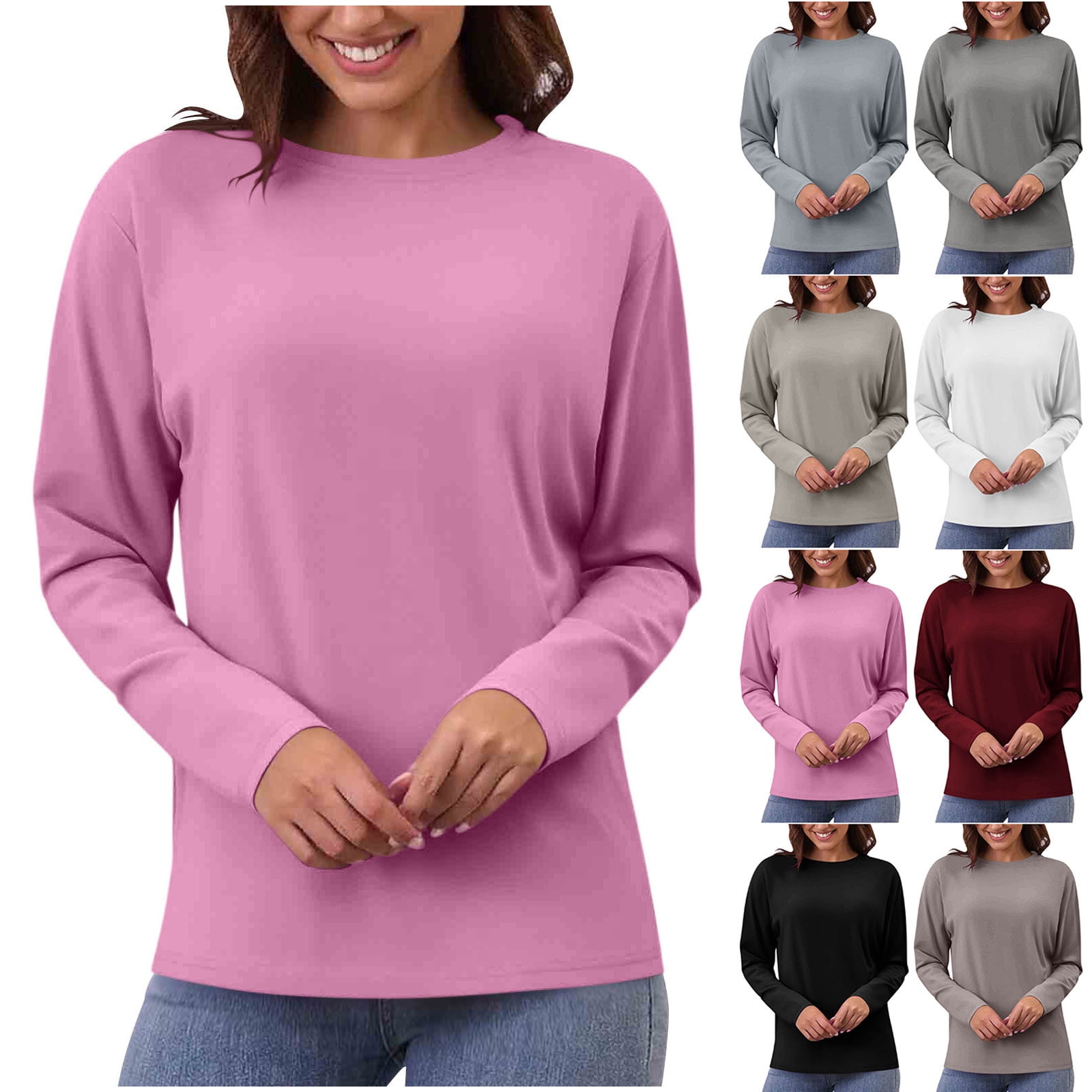 Ashirexll Winter Tops for Long Sleeve Shirts for Casual Solid Color ...