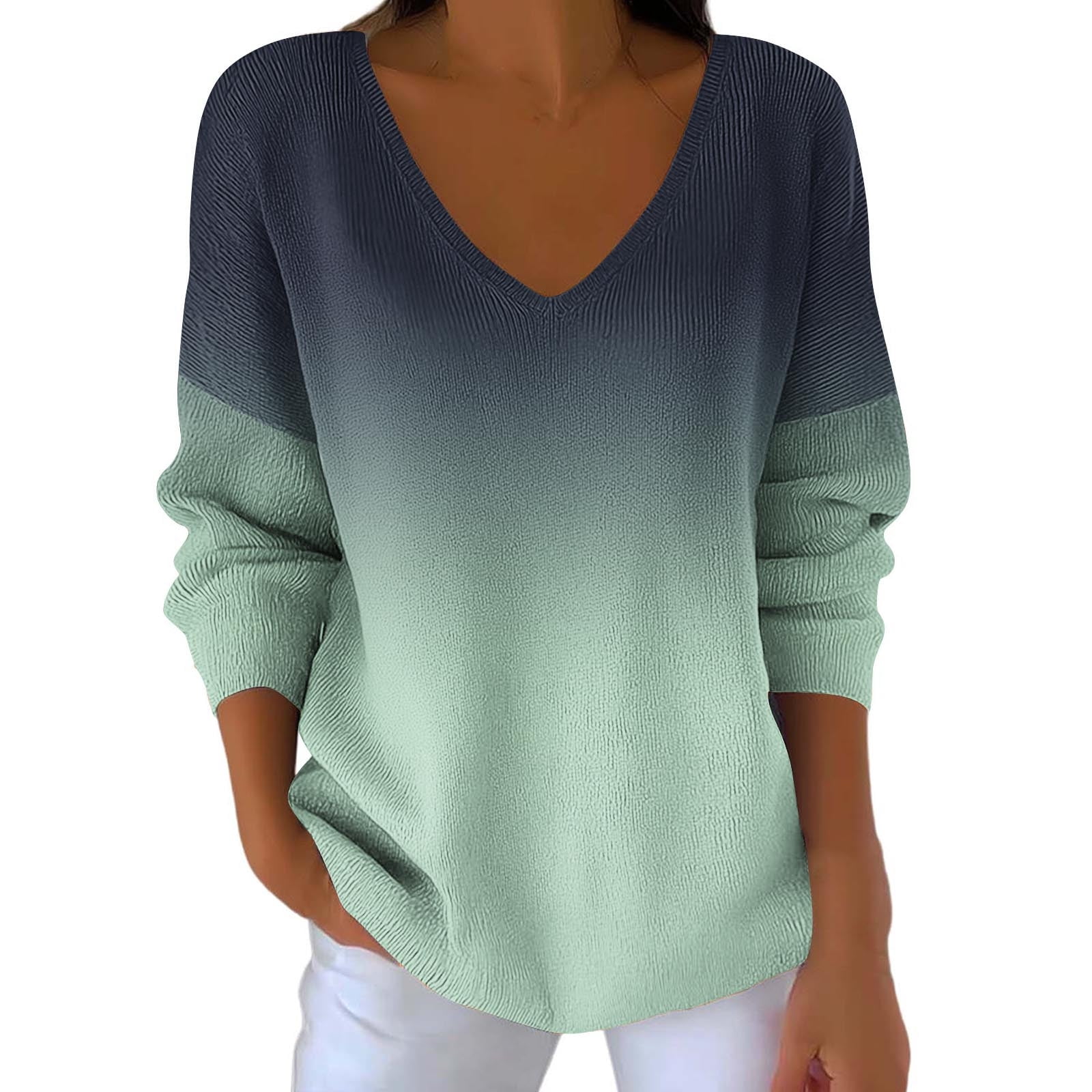 Ashirexll Winter Tops for Women Long Sleeve Tops Casual Gradient Floral ...