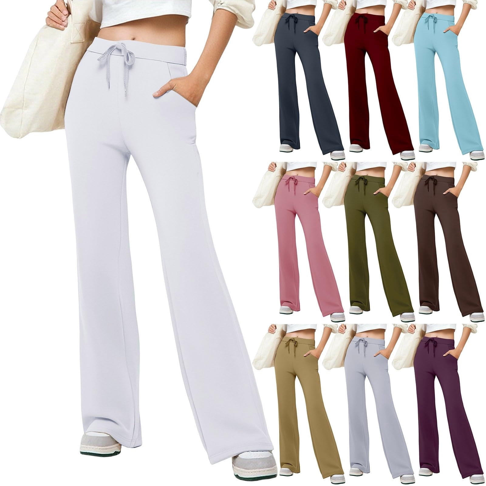 Ashirexll Winter Women Pants, Wide Leg Pants Women, Long Solid Color ...