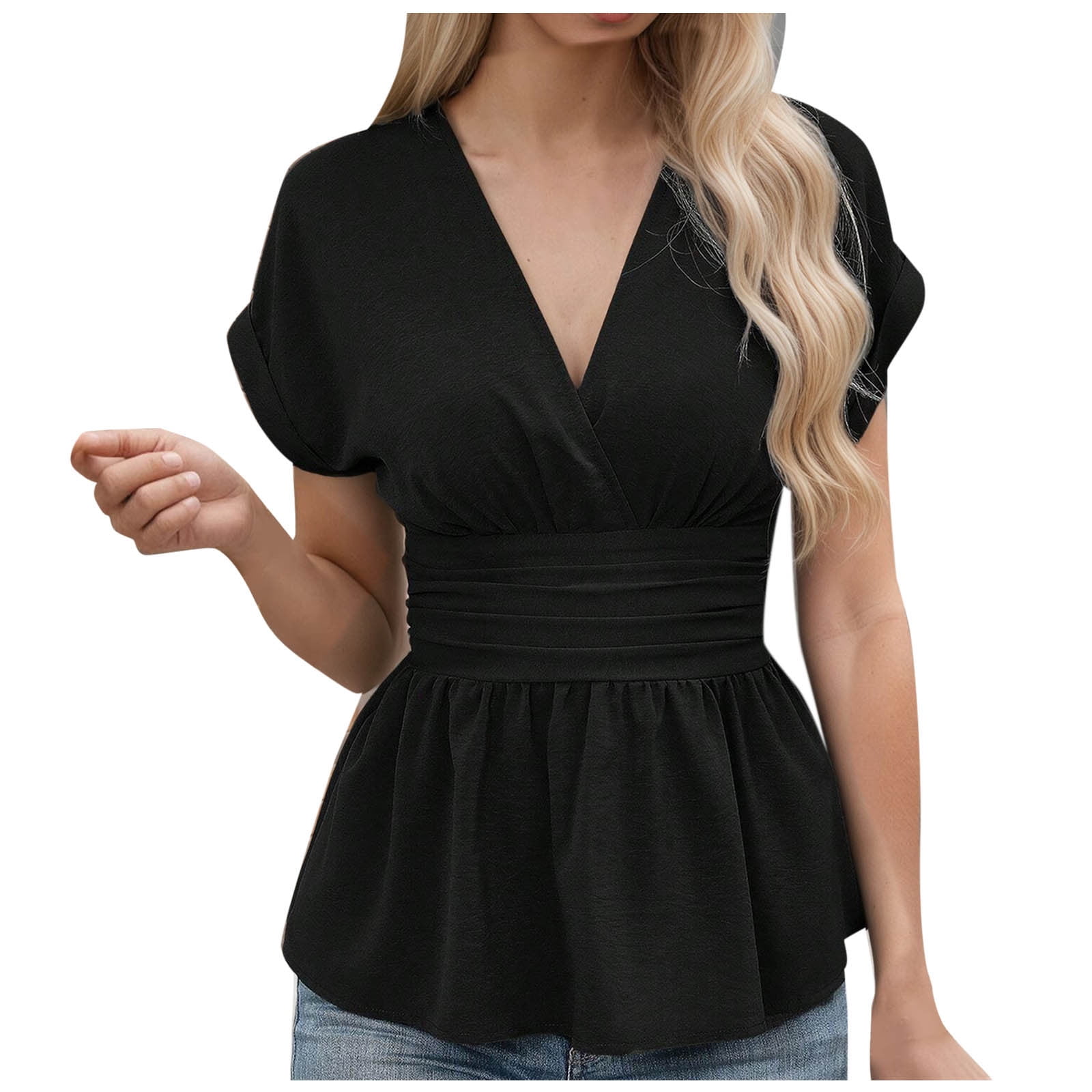 Ashirexll Women's Summer Tops Short Sleeve Shirts for Women Fashion ...