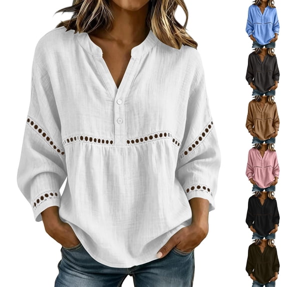 Ashirexll Womens Casual Tops Casual Loose Fashion Three Quarter Sleeve ...
