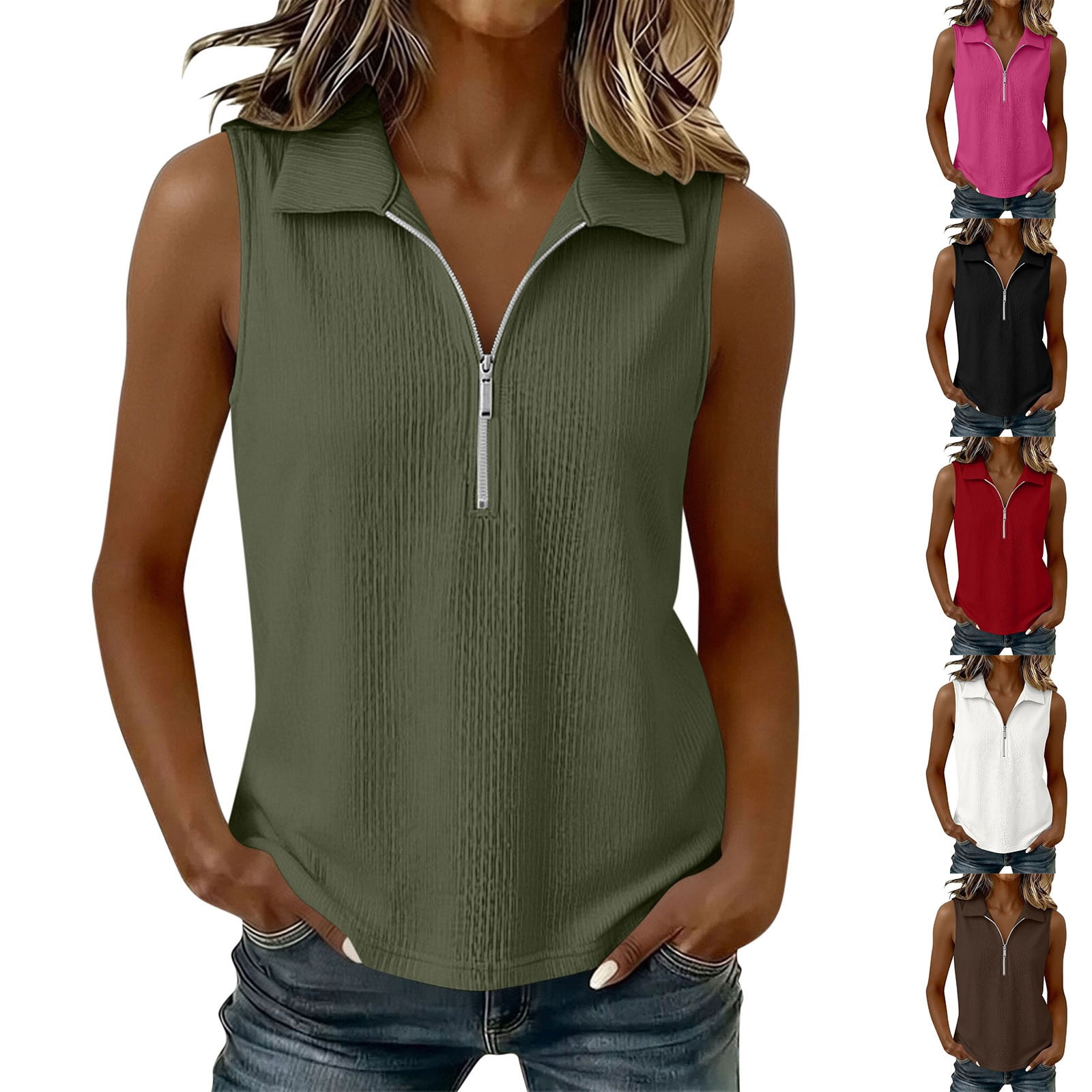 Ashirexll Womens Casual Tops Casual Sleeveless Shirt Collar Style ...