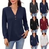 Ashirexll Womens Casual Tops Deep V Neck Solid Color Button Front ...