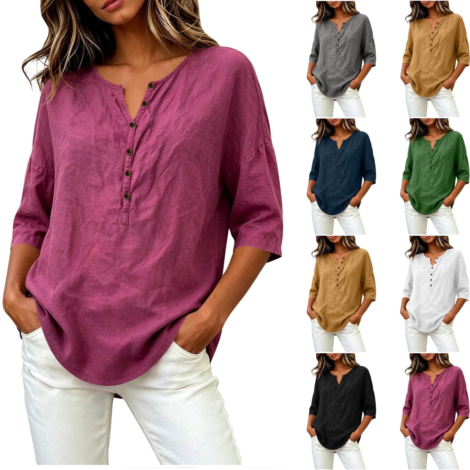 Ashirexll Womens Casual Tops Fashion Solid Color Summer Short Sleeve ...