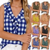 Ashirexll Womens Casual Tops Fashion Versatile Plaid V-Neck Sleeveless ...