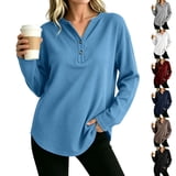 Ashirexll Womens Casual Tops Solid Color Button Front Fashion Style ...