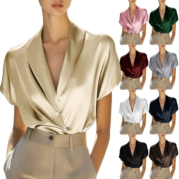 Ashirexll Womens Casual Tops, Solid Fashion Elegant Suit Collar Satin ...